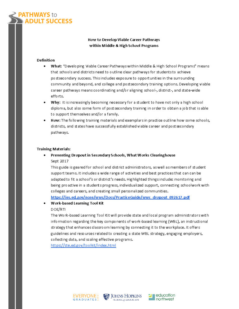 How to Develop Viable Career Pathways within Middle and High School ...