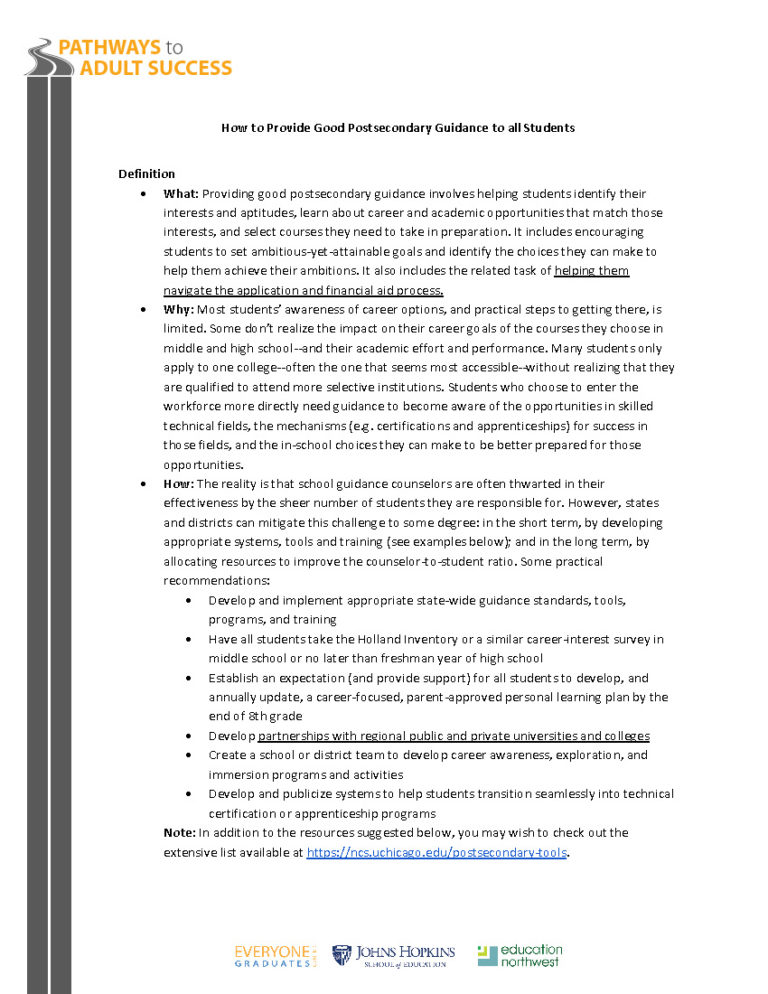 How to Provide Postsecondary Guidance - Pathways to Adult Success